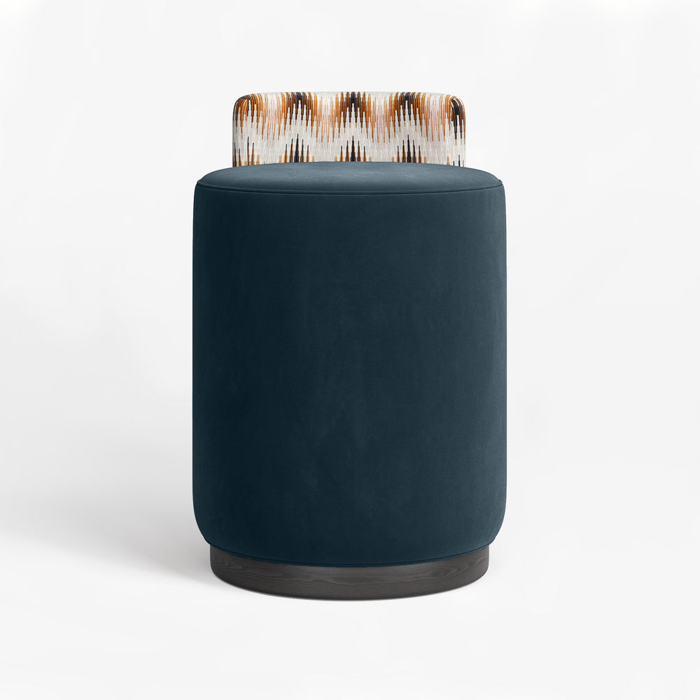 The Velvet Gohil Stool with Chevron Patterned Backrest